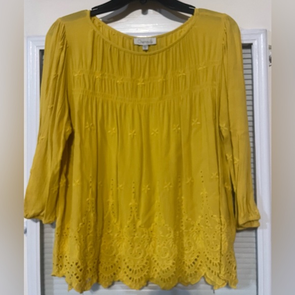 Chenault | Tops | Chenault Yellow Embroidered Blouse Xl | Poshmark